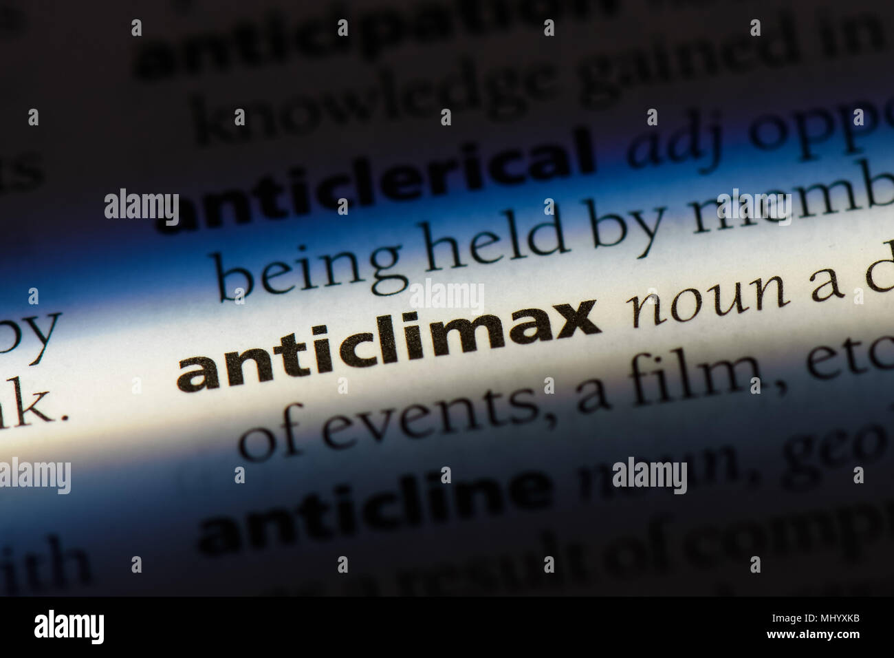 anticlimax word in a dictionary. anticlimax concept Stock Photo - Alamy
