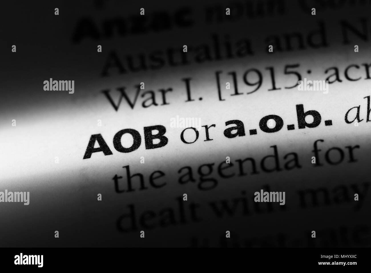 aob word in a dictionary. aob concept Stock Photo - Alamy
