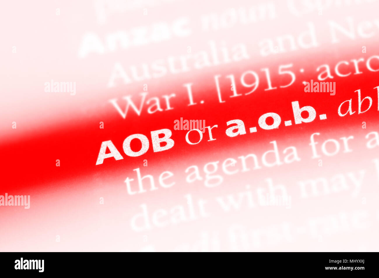 aob word in a dictionary. aob concept Stock Photo - Alamy