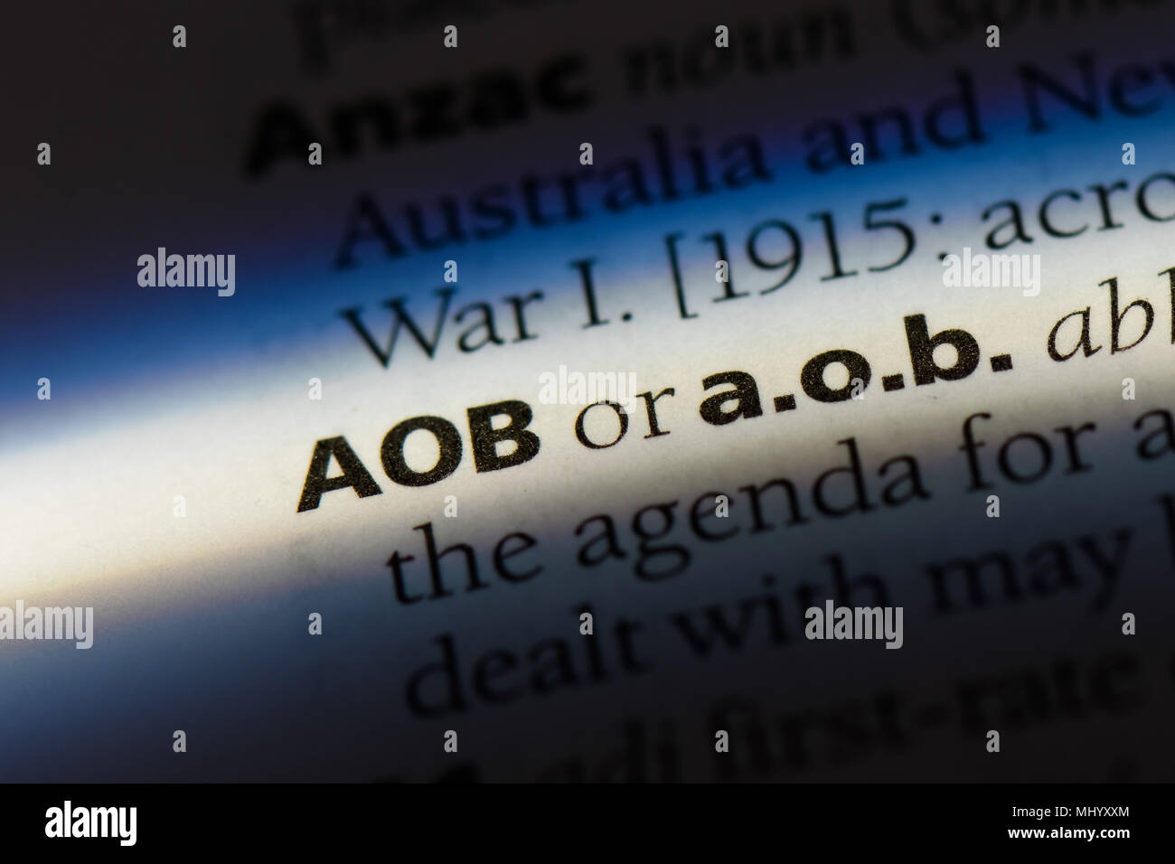 aob word in a dictionary. aob concept Stock Photo - Alamy