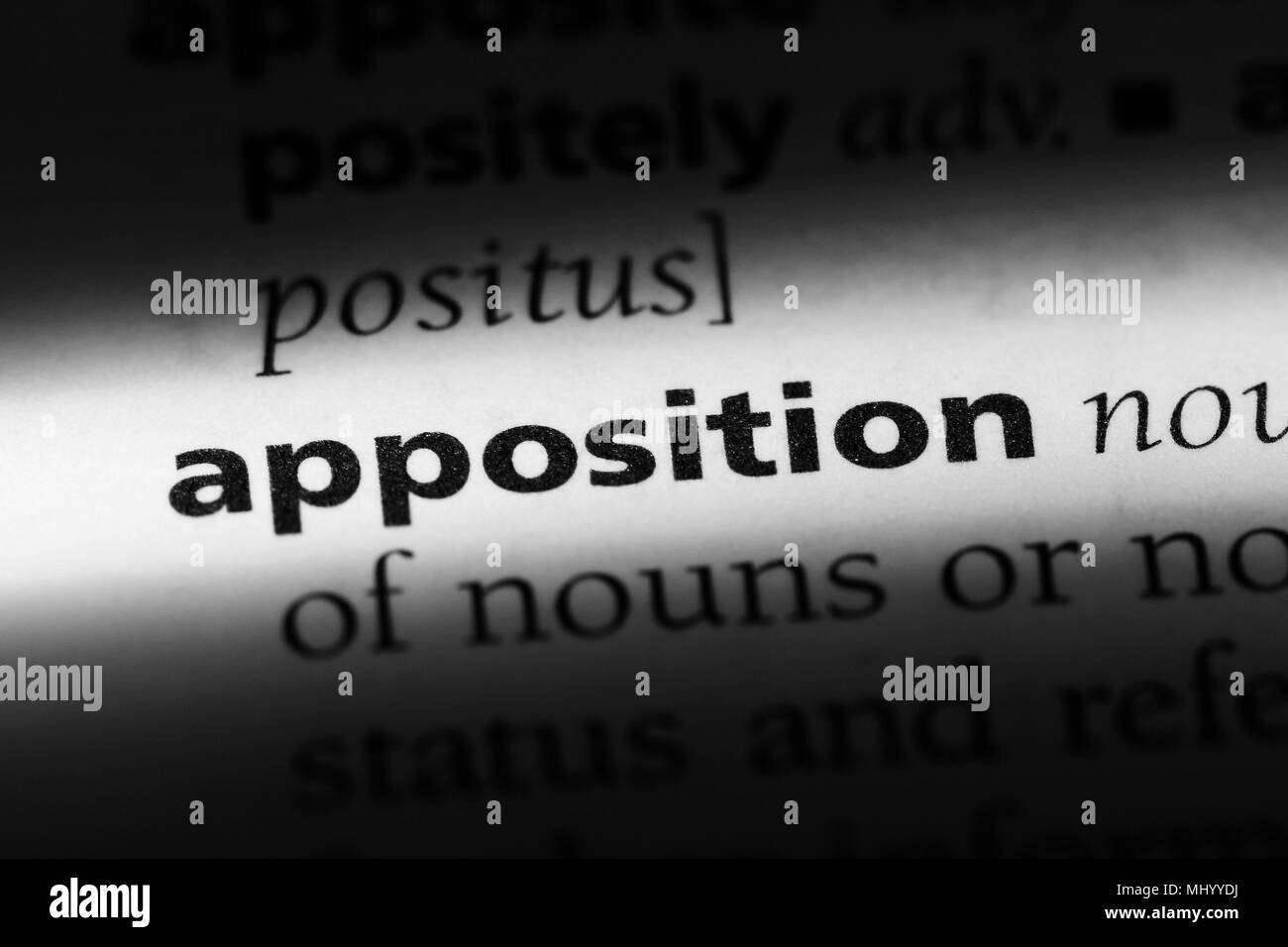 apposition word in a dictionary. apposition concept Stock Photo - Alamy