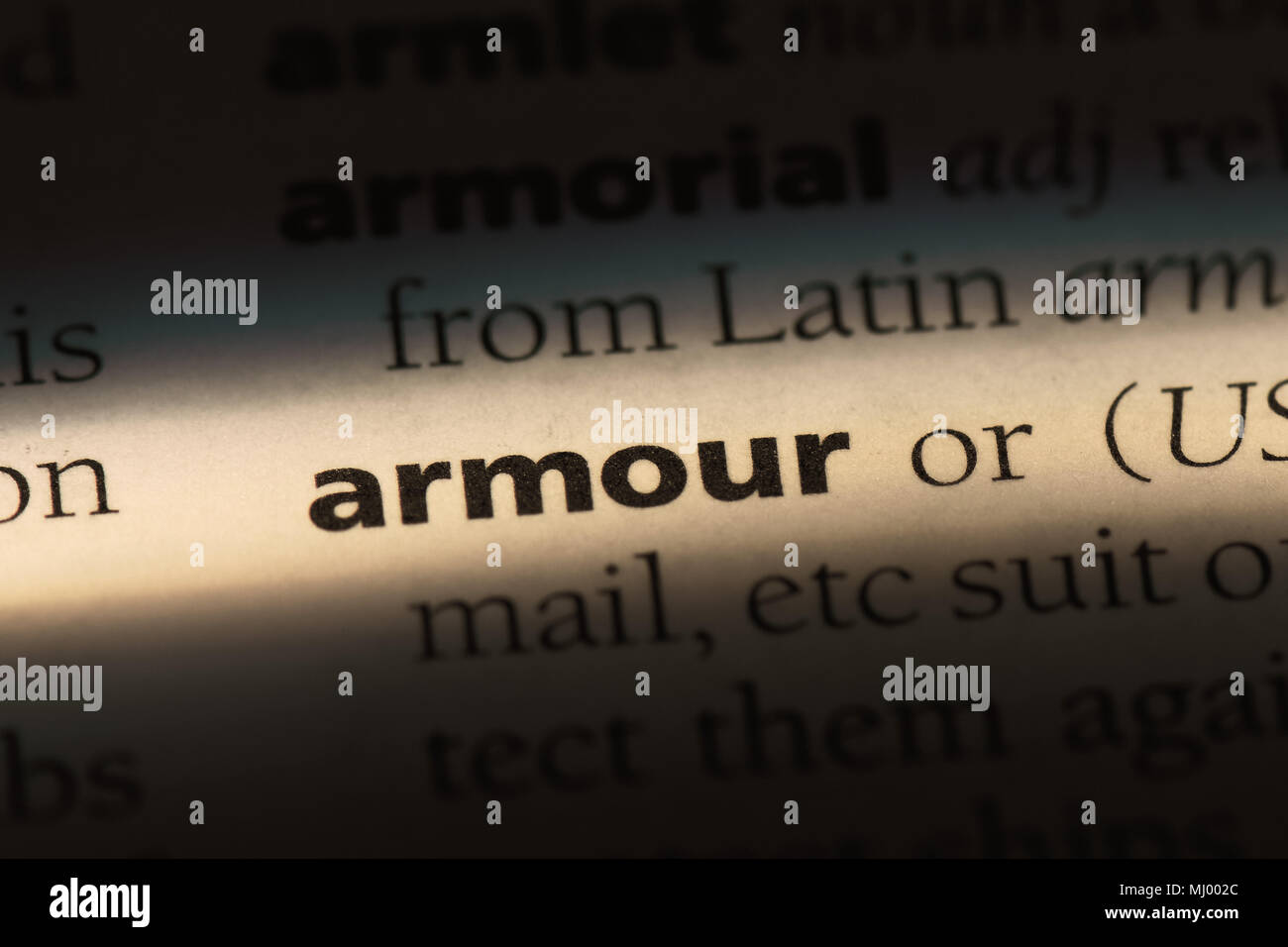 armour word in a dictionary. armour concept Stock Photo - Alamy