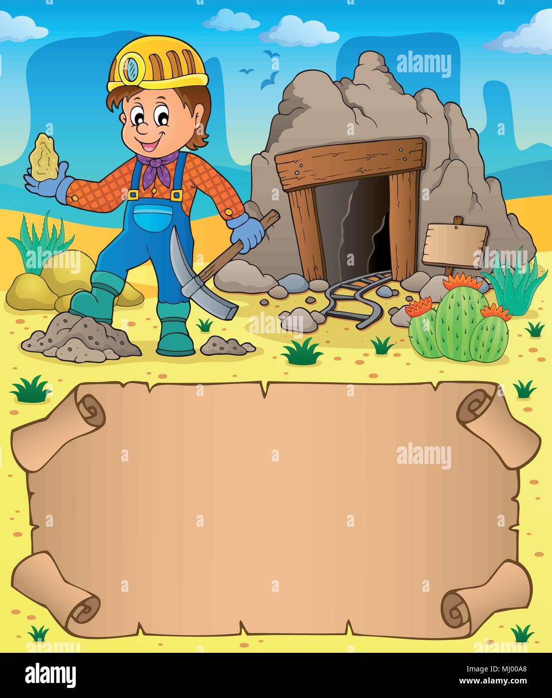 Small parchment with mining thematics - eps10 vector illustration Stock ...