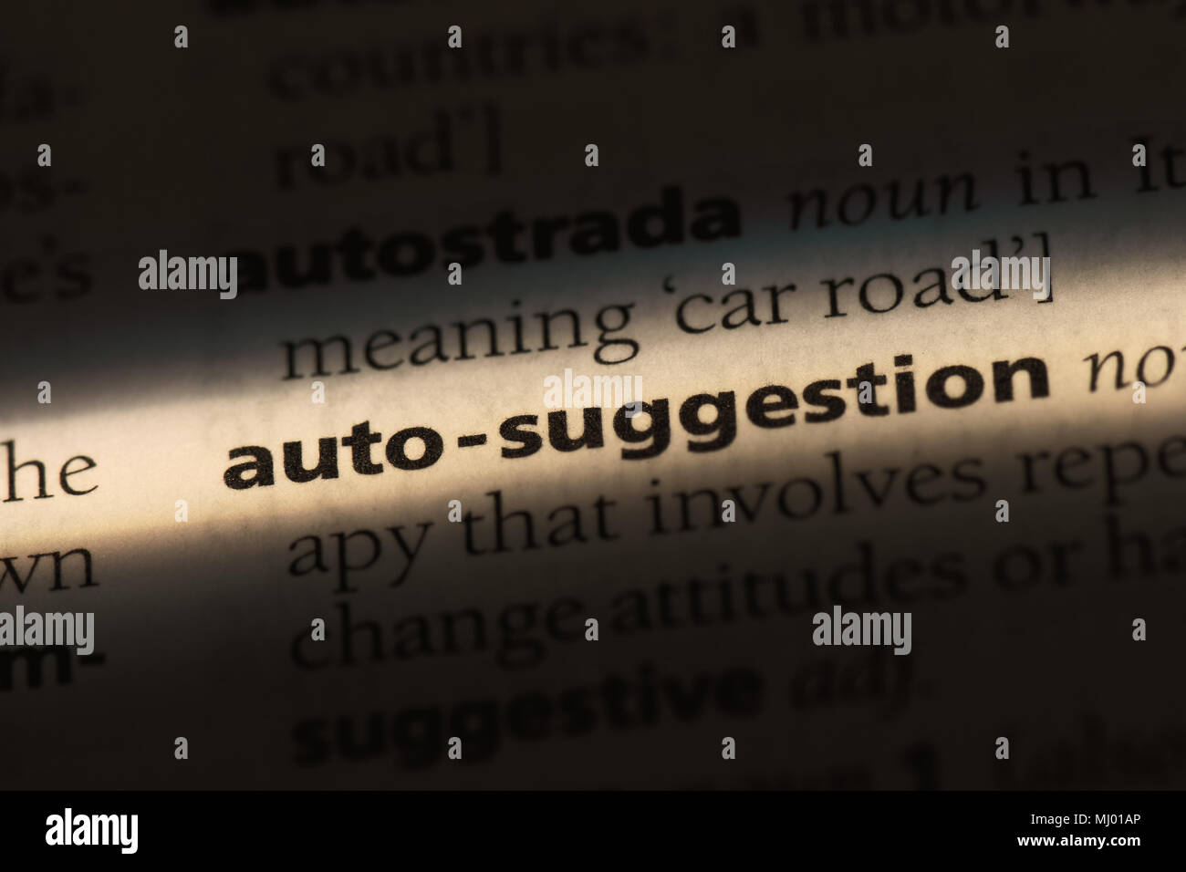 auto-suggestion word in a dictionary. auto-suggestion concept Stock ...