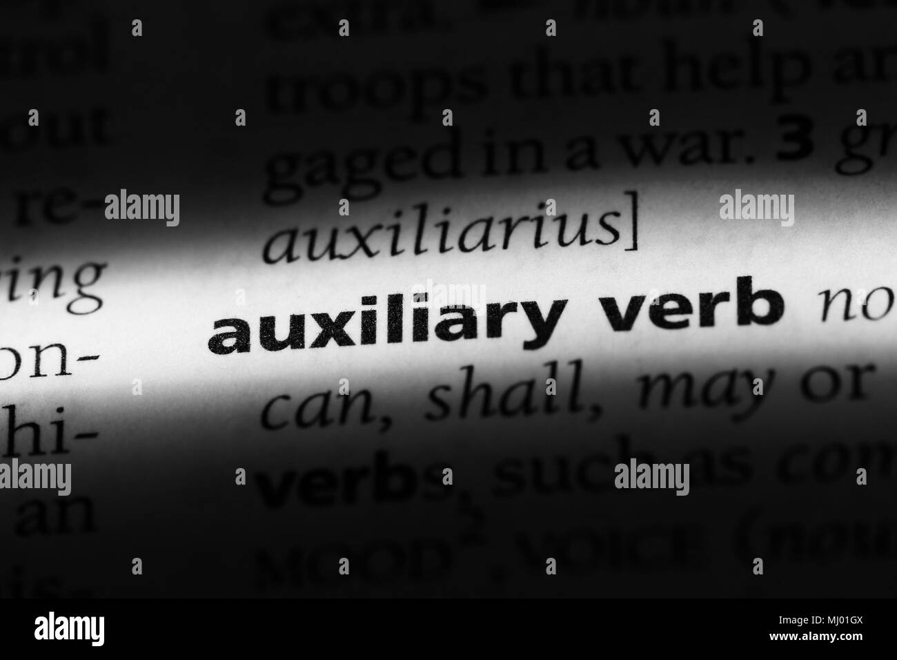 auxiliary verb word in a dictionary. auxiliary verb concept Stock Photo ...