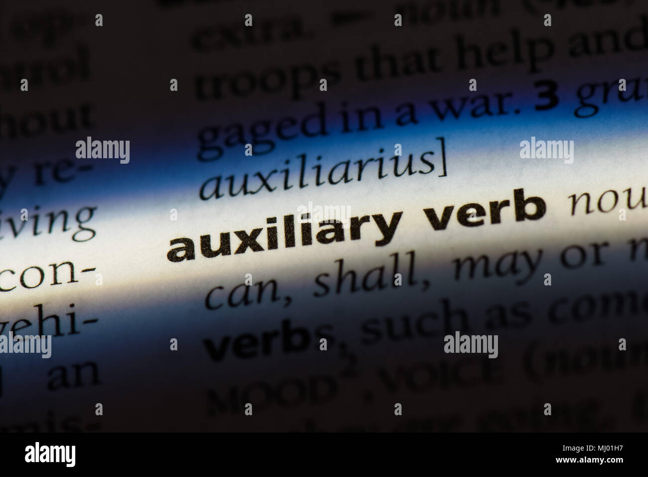 auxiliary verb word in a dictionary. auxiliary verb concept Stock Photo ...