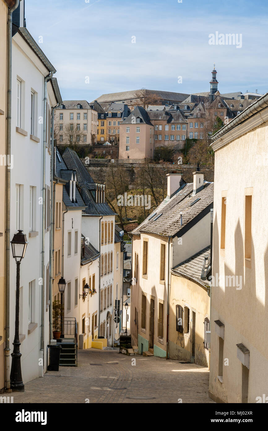 Steep street in Luxembourg city Stock Photo - Alamy