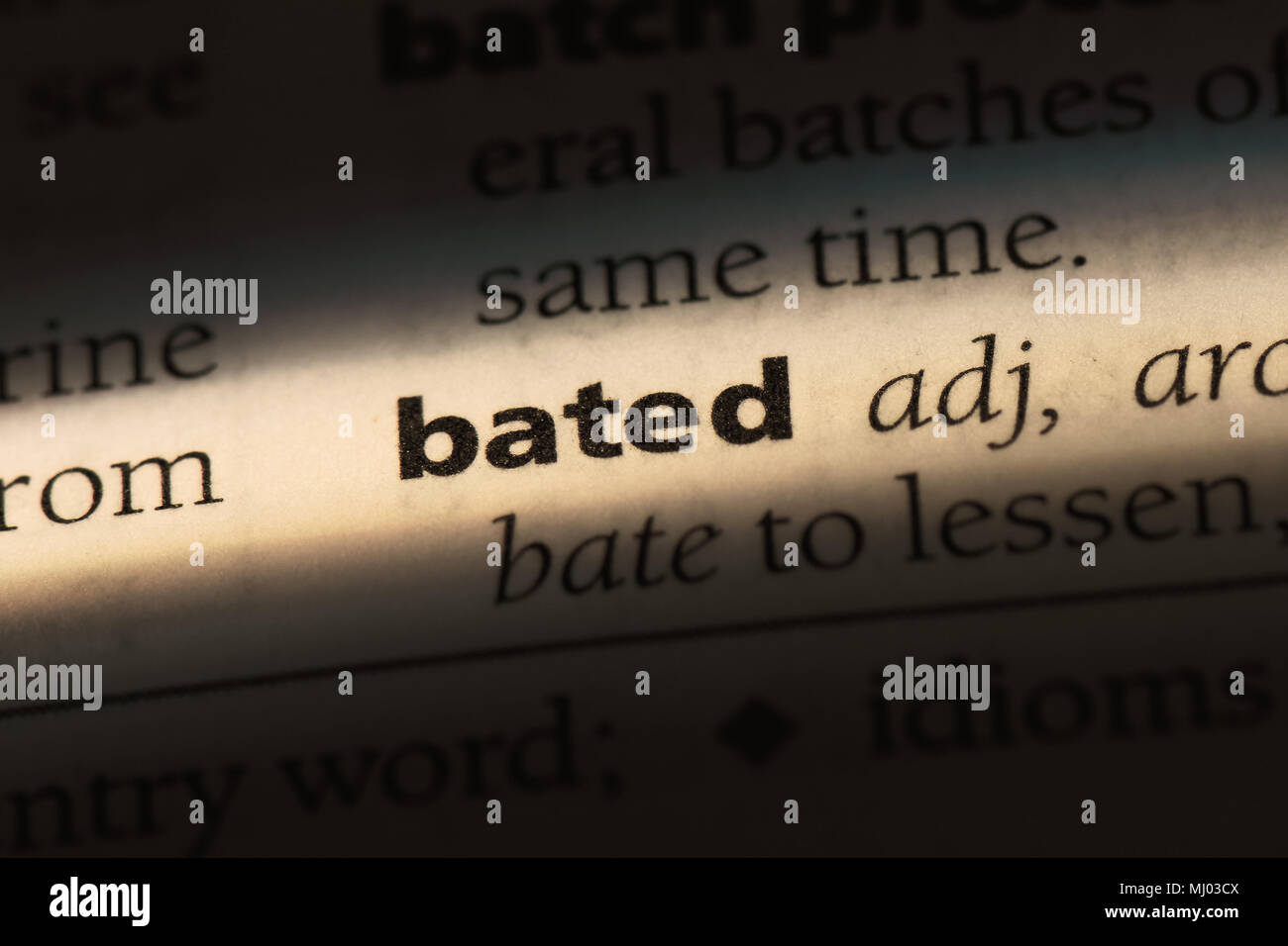 bated word in a dictionary. bated concept Stock Photo - Alamy