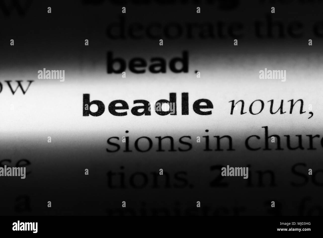 beadle word in a dictionary. beadle concept Stock Photo - Alamy