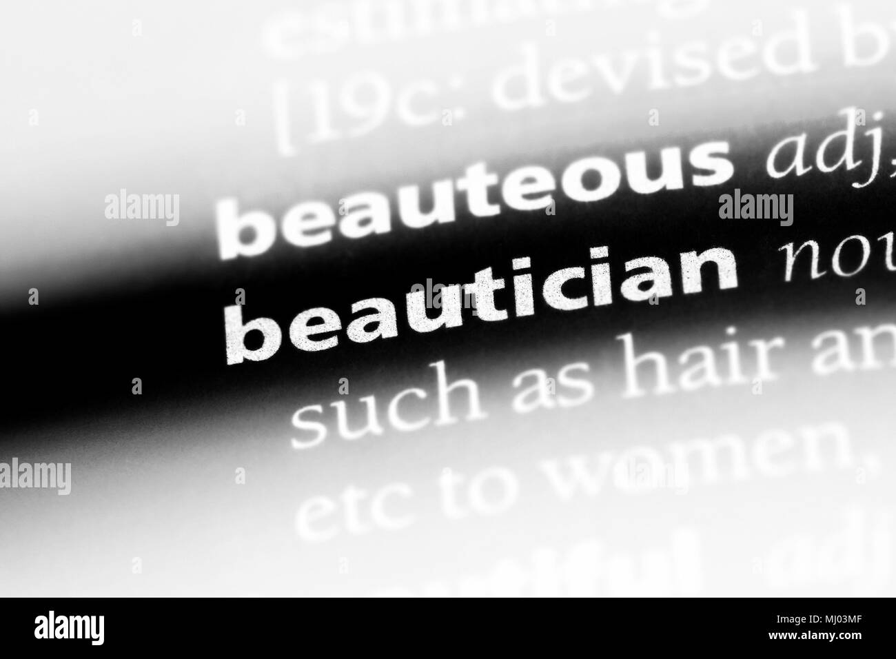 beautician word in a dictionary. beautician concept Stock Photo - Alamy