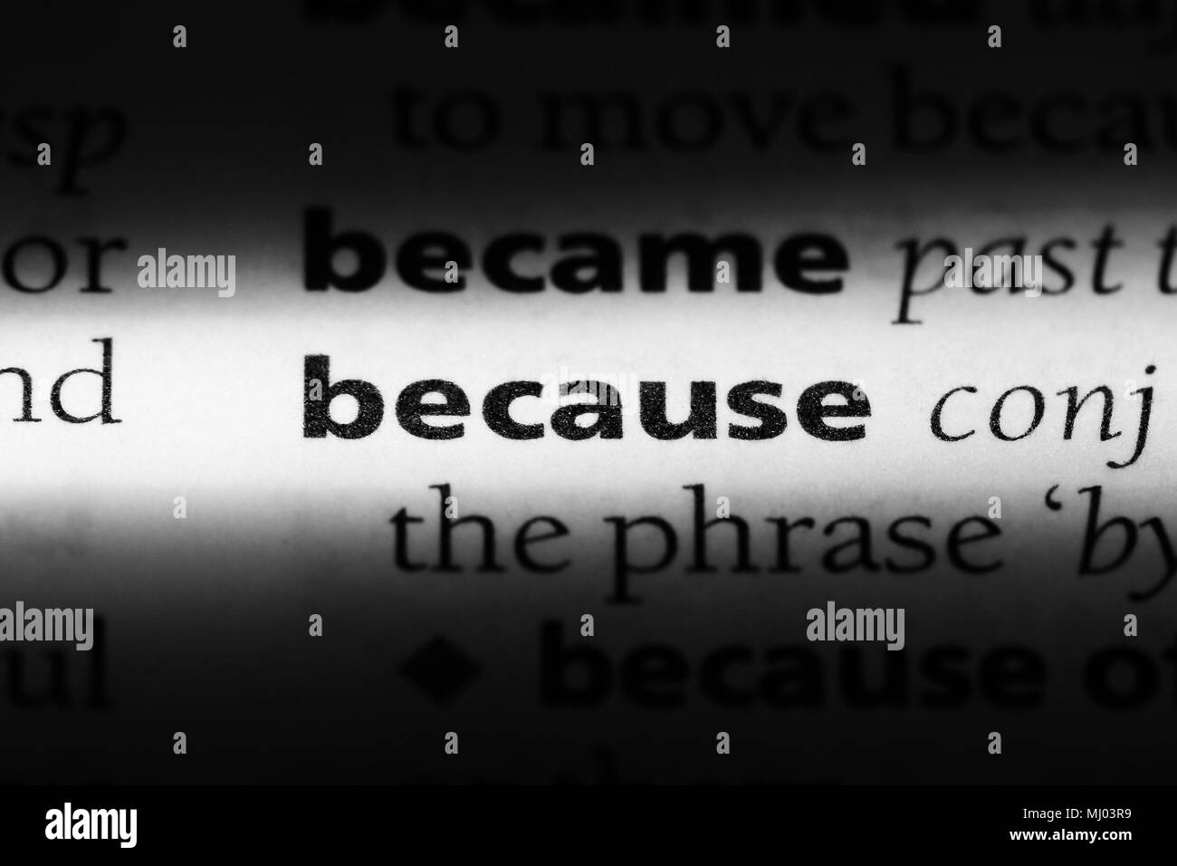 because word in a dictionary. because concept Stock Photo - Alamy
