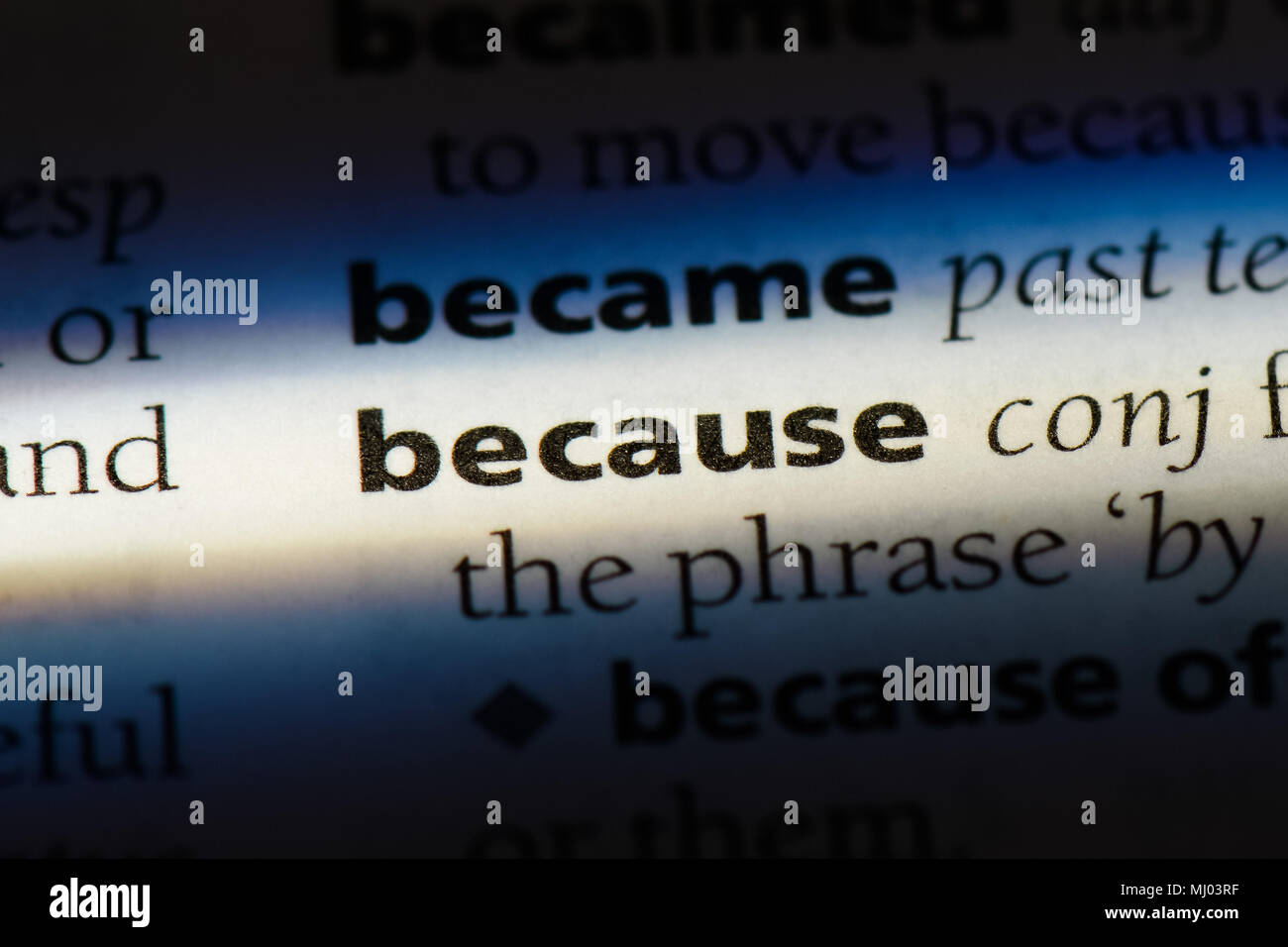 because word in a dictionary. because concept Stock Photo - Alamy
