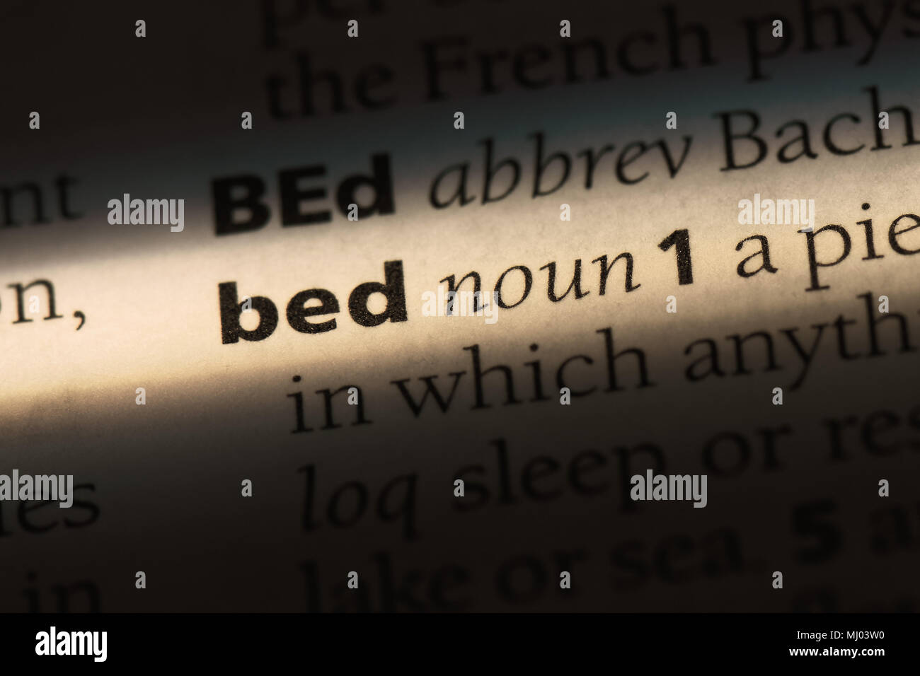 bed word in a dictionary. bed concept Stock Photo - Alamy
