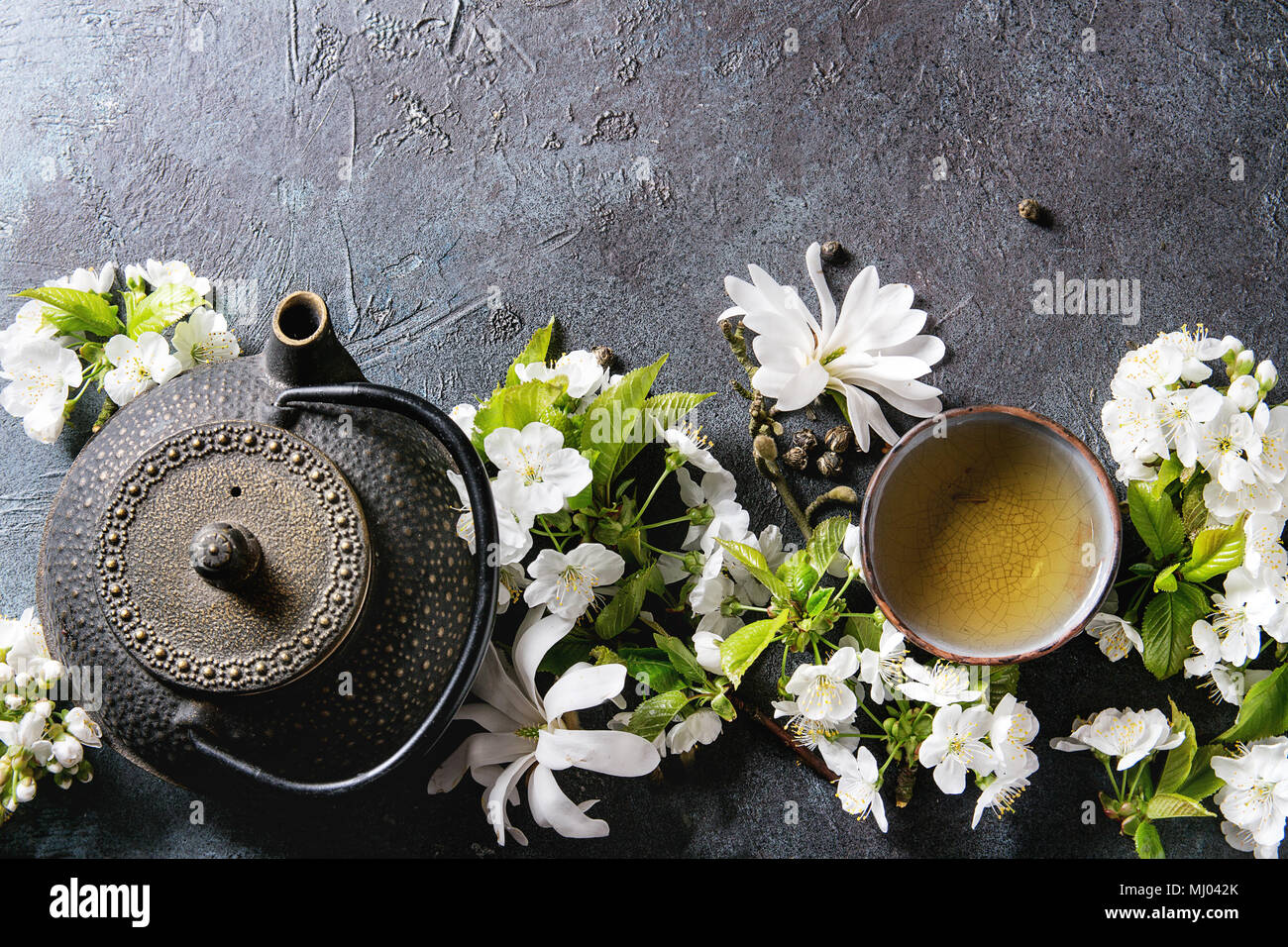 Tea with spring flowers Stock Photo - Alamy