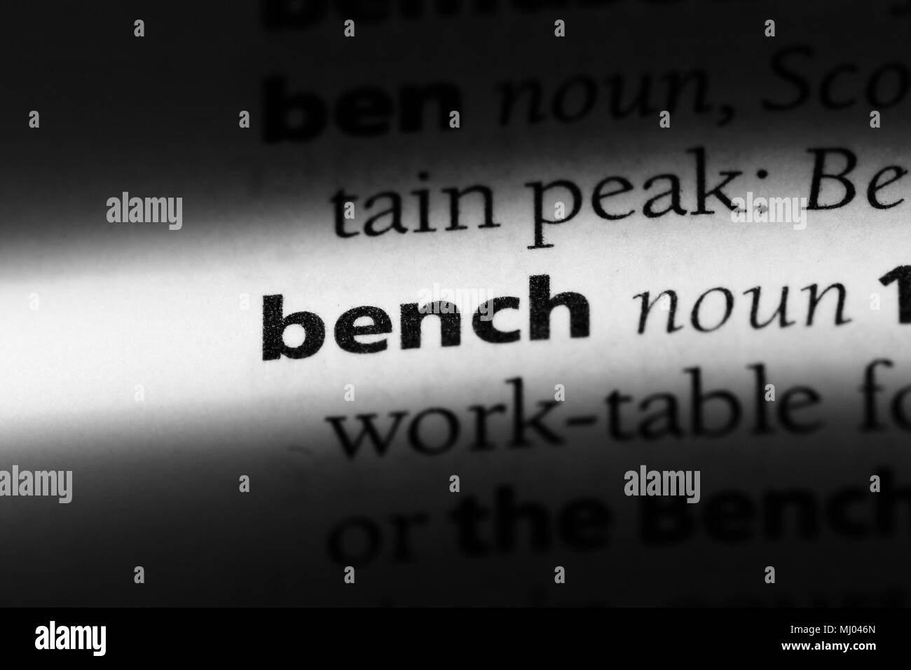 bench word in a dictionary. bench concept Stock Photo - Alamy