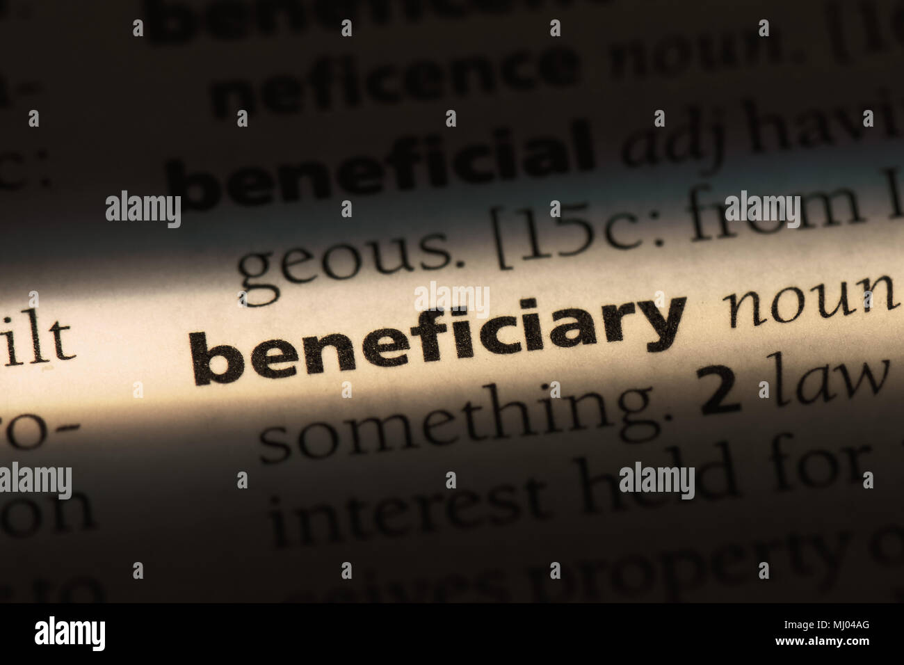 beneficiary word in a dictionary. beneficiary concept Stock Photo - Alamy