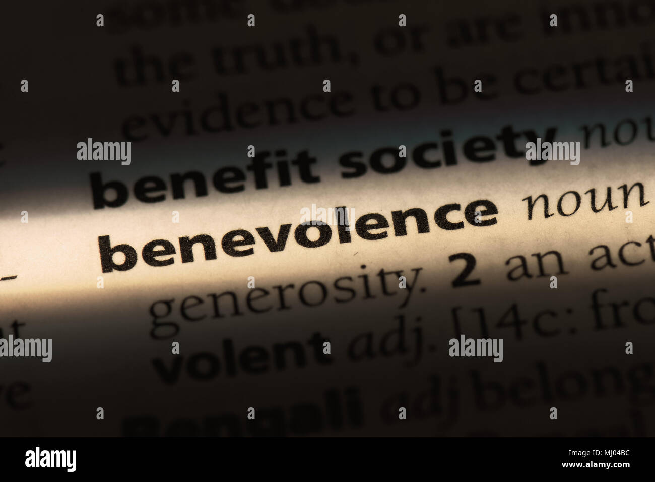 benevolence word in a dictionary. benevolence concept Stock Photo - Alamy