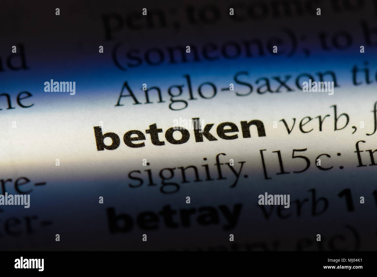 betoken word in a dictionary. betoken concept Stock Photo - Alamy