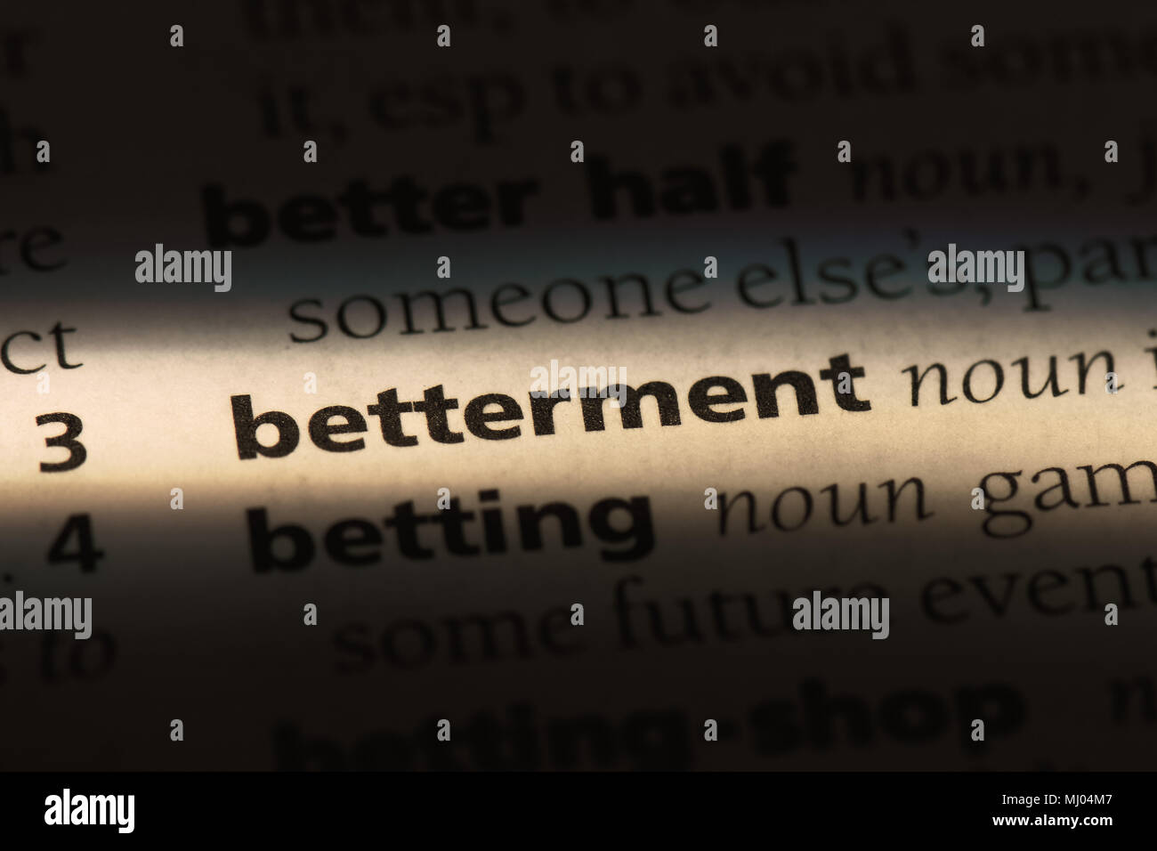 betterment word in a dictionary. betterment concept Stock Photo - Alamy