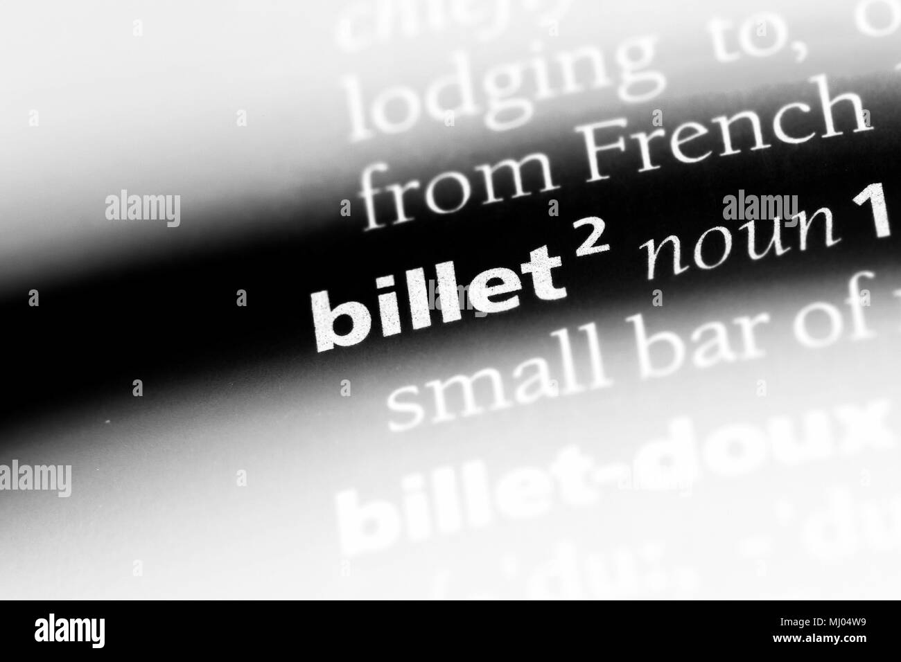 billet word in a dictionary. billet concept Stock Photo - Alamy