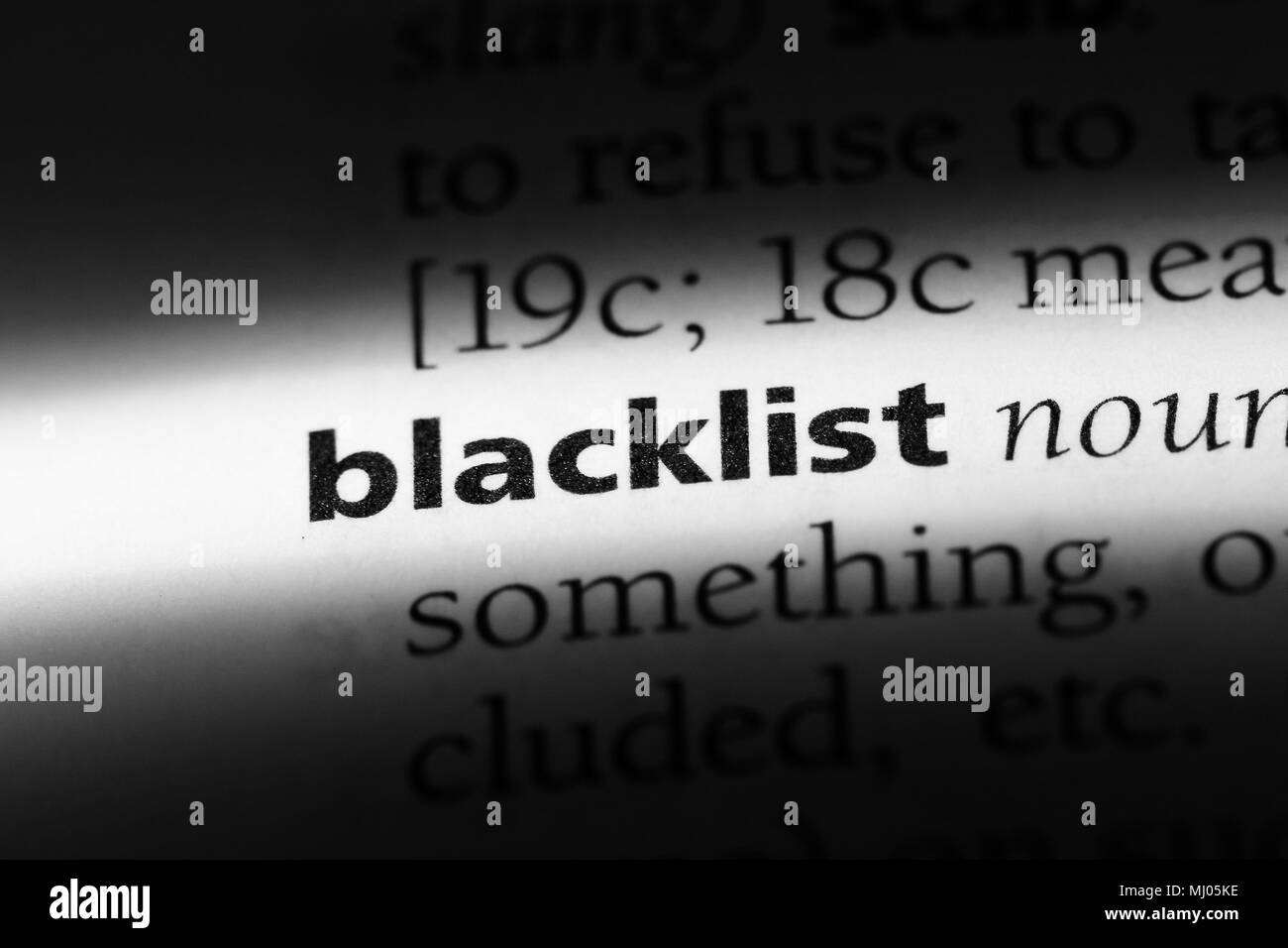 blacklist word in a dictionary. blacklist concept Stock Photo - Alamy