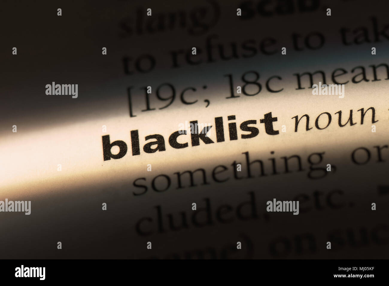 blacklist word in a dictionary. blacklist concept Stock Photo - Alamy