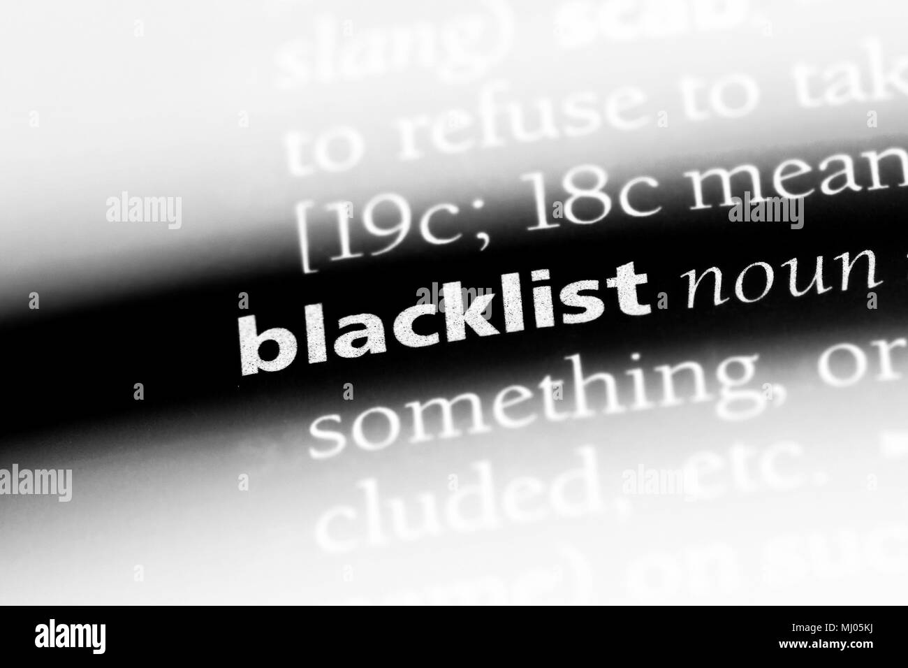 blacklist word in a dictionary. blacklist concept Stock Photo - Alamy