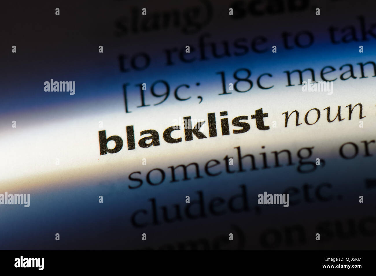 blacklist word in a dictionary. blacklist concept Stock Photo - Alamy