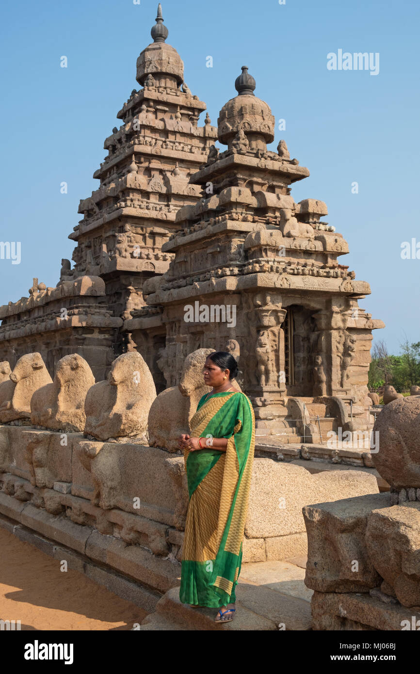 Mahabalipuram, India - March 19, 2018: Hindu woman at the 8th century ...