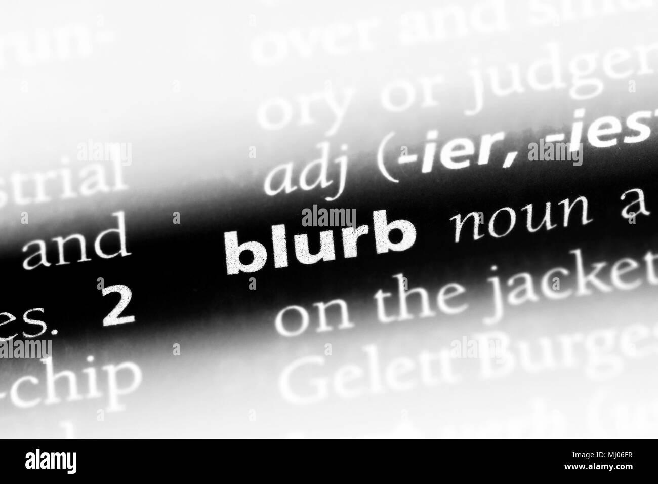 blurb word in a dictionary. blurb concept Stock Photo - Alamy