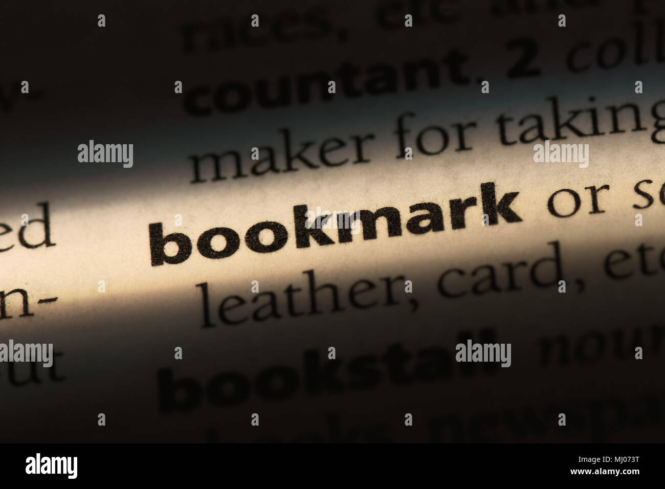bookmark word in a dictionary. bookmark concept Stock Photo - Alamy