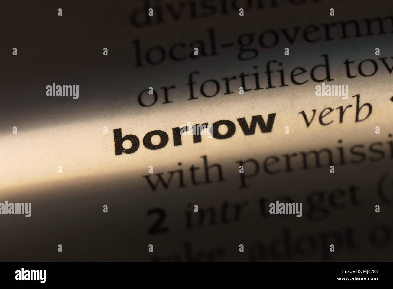 borrow word in a dictionary. borrow concept Stock Photo - Alamy