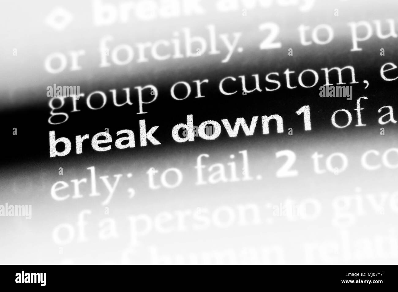 break down word in a dictionary. break down concept Stock Photo - Alamy
