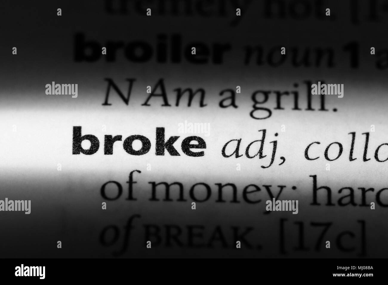 broke word in a dictionary. broke concept Stock Photo - Alamy