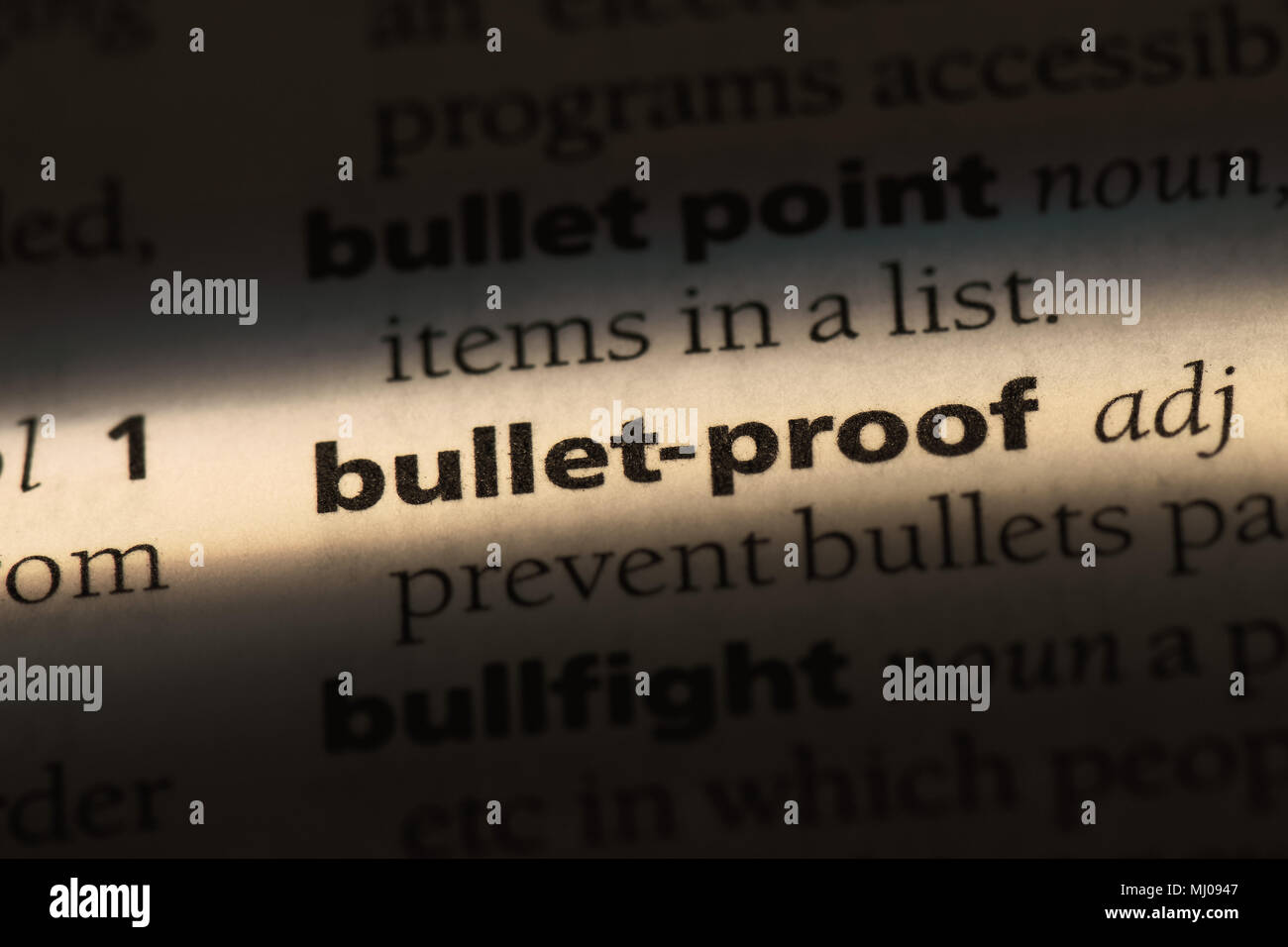 bullet-proof word in a dictionary. bullet-proof concept Stock Photo - Alamy