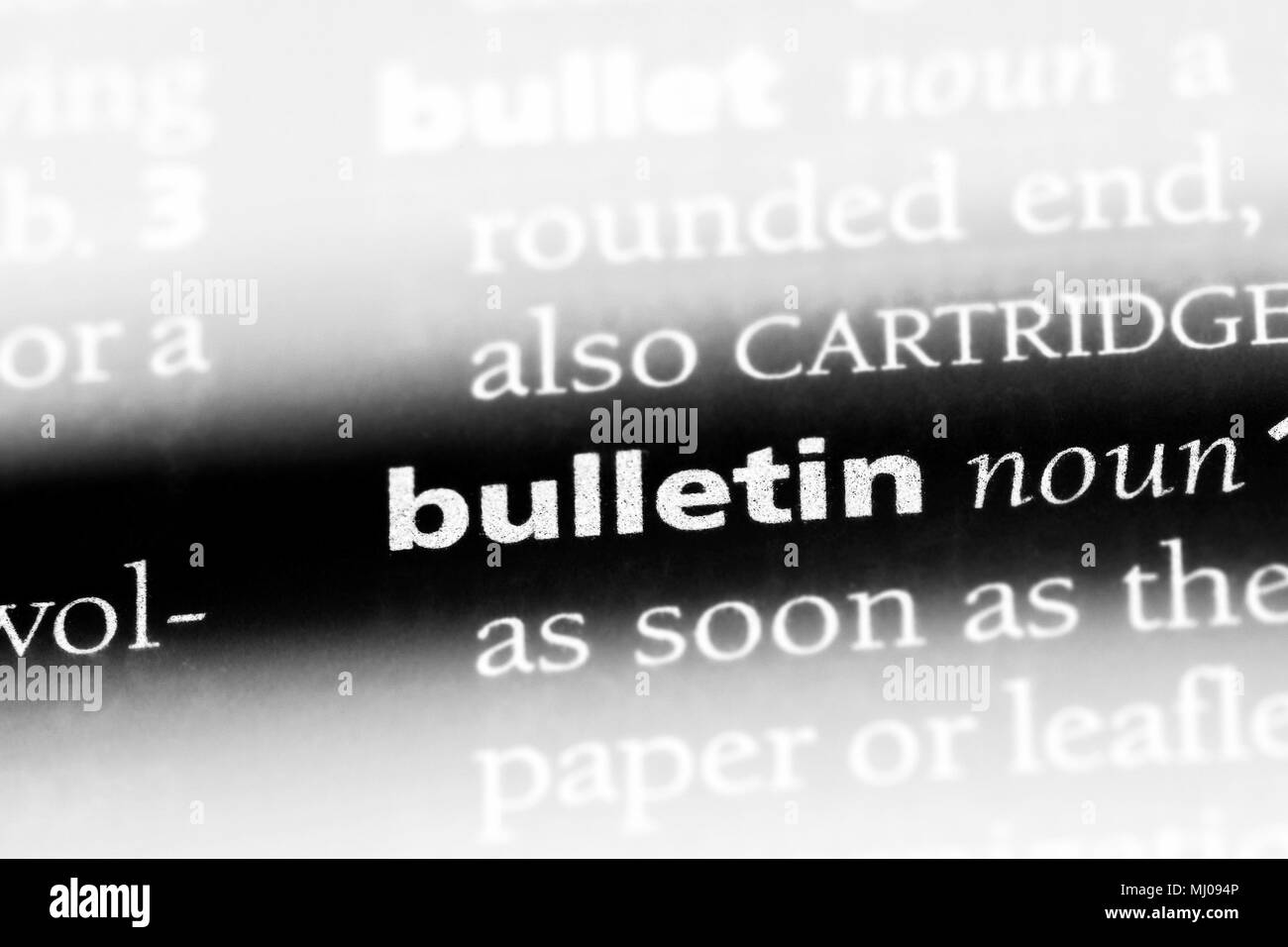 Bulletin word in dictionary hi-res stock photography and images - Alamy