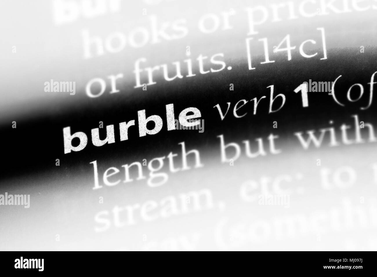 burble word in a dictionary. burble concept Stock Photo - Alamy