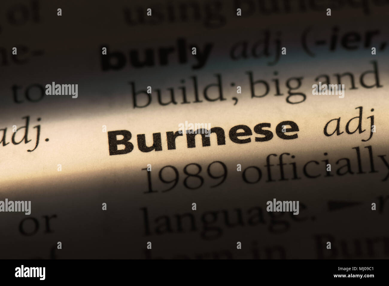 burmese word in a dictionary. burmese concept Stock Photo - Alamy