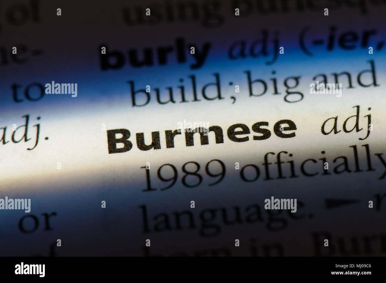 burmese word in a dictionary. burmese concept Stock Photo - Alamy