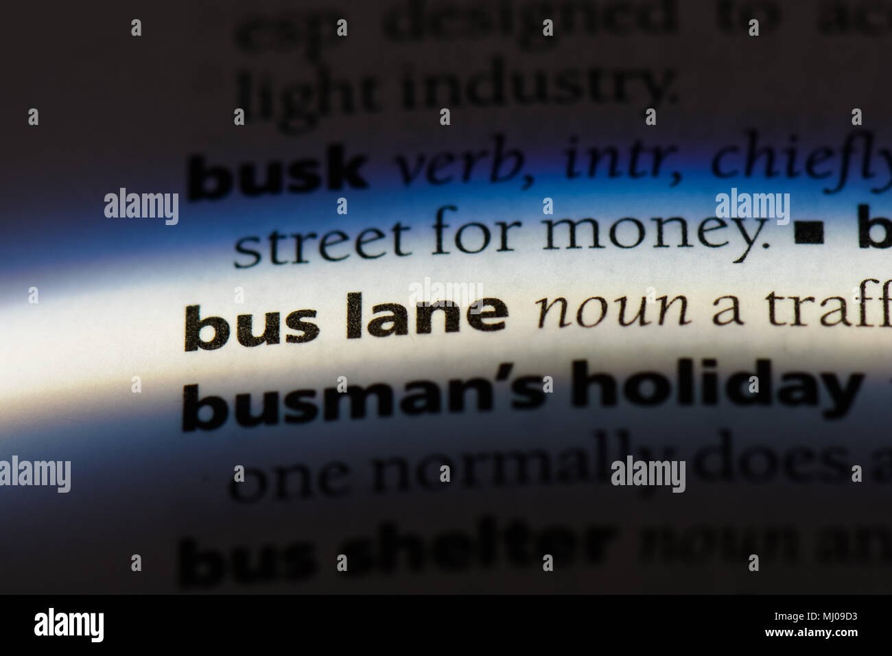 bus lane word in a dictionary. bus lane concept Stock Photo - Alamy