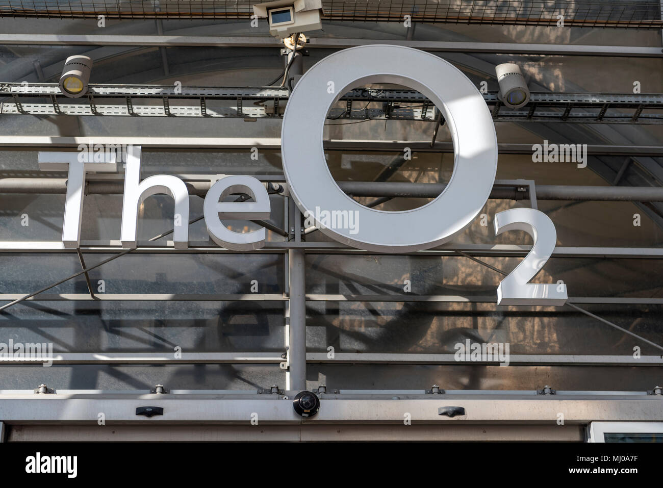 Logo above the O2 Arena entrance on the Greenwich Peninsula Stock Photo ...