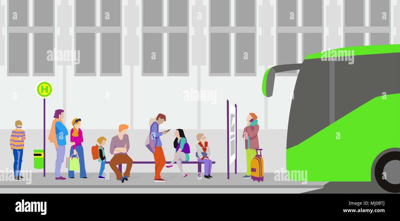 Women waiting at the bus stop Stock Vector Images - Alamy