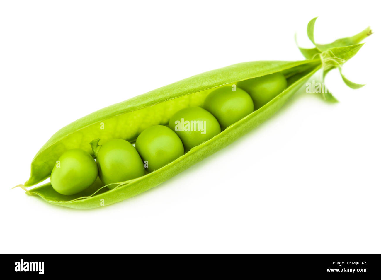Open pea pod close-up isolated on white background Stock Photo - Alamy