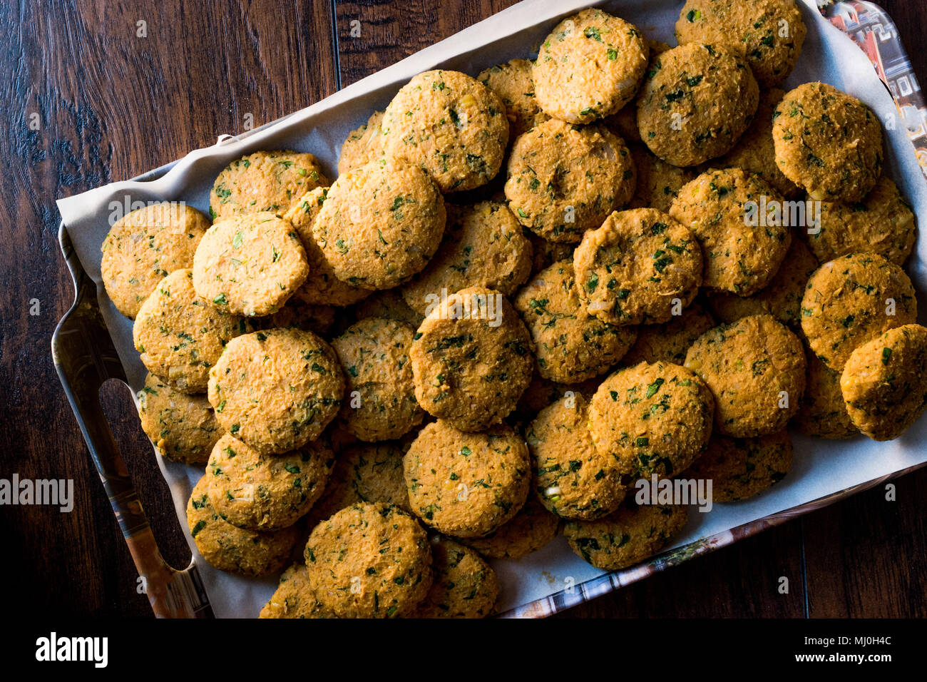Raw Chickpeas Falafel on tray before cooking. Traditional Food Stock ...