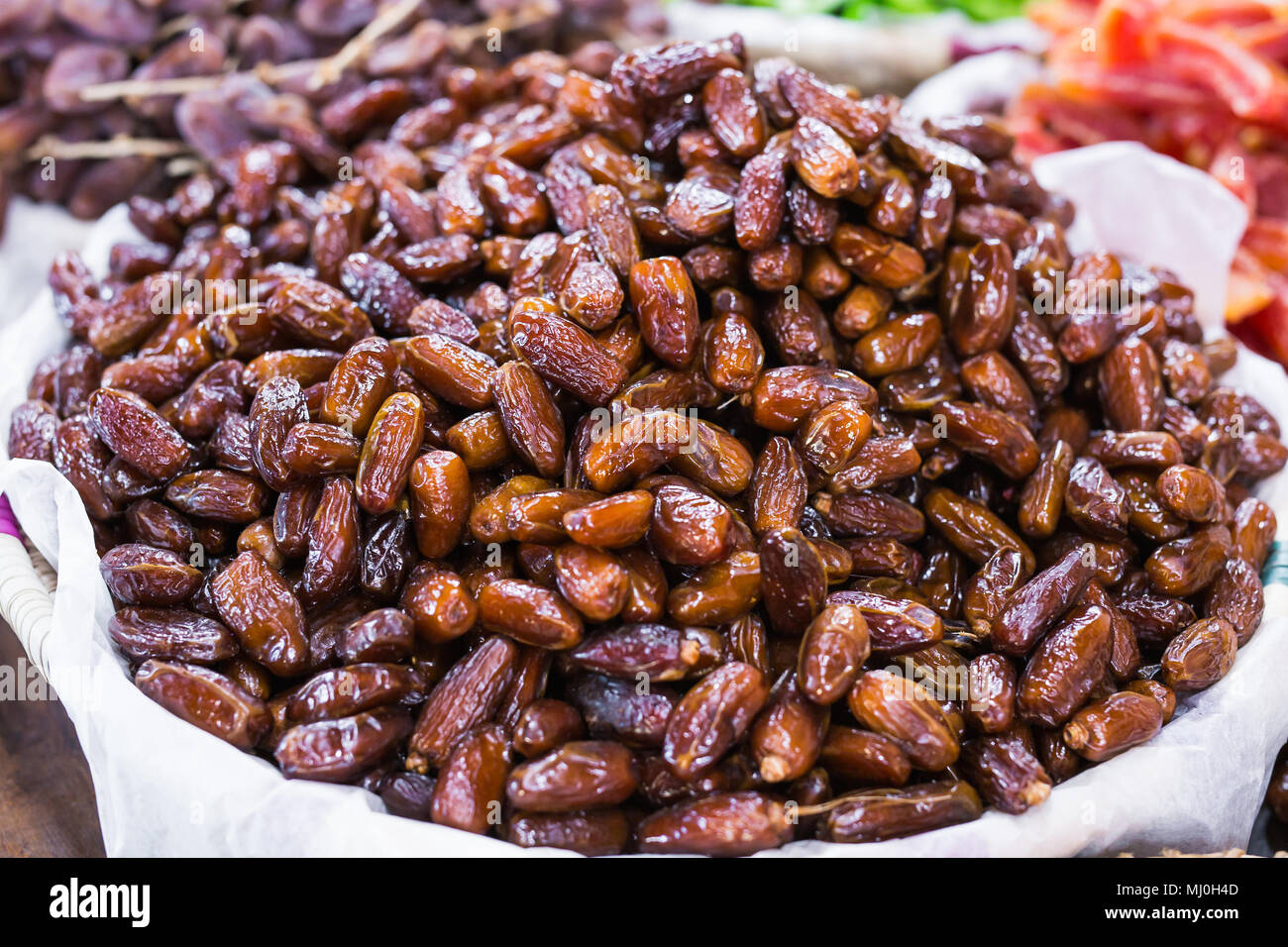 Fresh dates in a market - healthy lifestyle, food and fruit concept ...