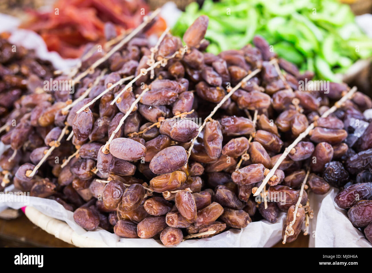 Fresh dates in a market - healthy lifestyle, food and fruit concept ...