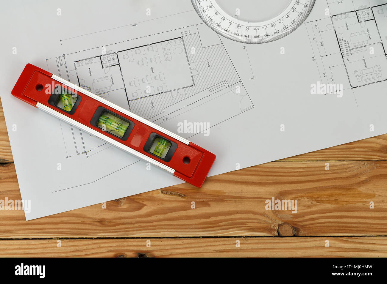 Blue print and measurement tool on architect's desk, architectural ...