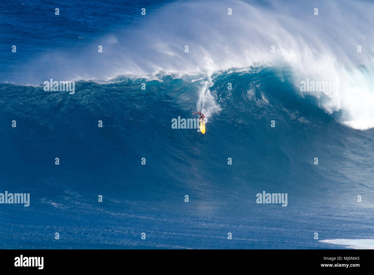 Surfer at Peahi, Maui,Hawaii also known as Jaws. Big wave surfers push ...