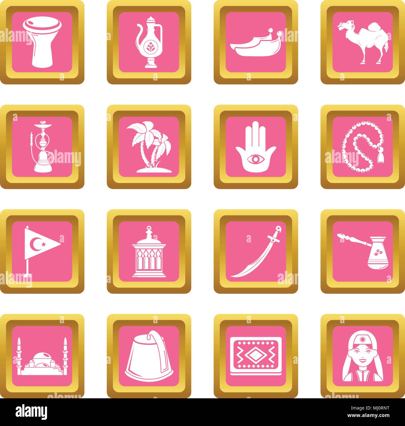 Turkey travel icons set pink square vector Stock Vector Image & Art - Alamy