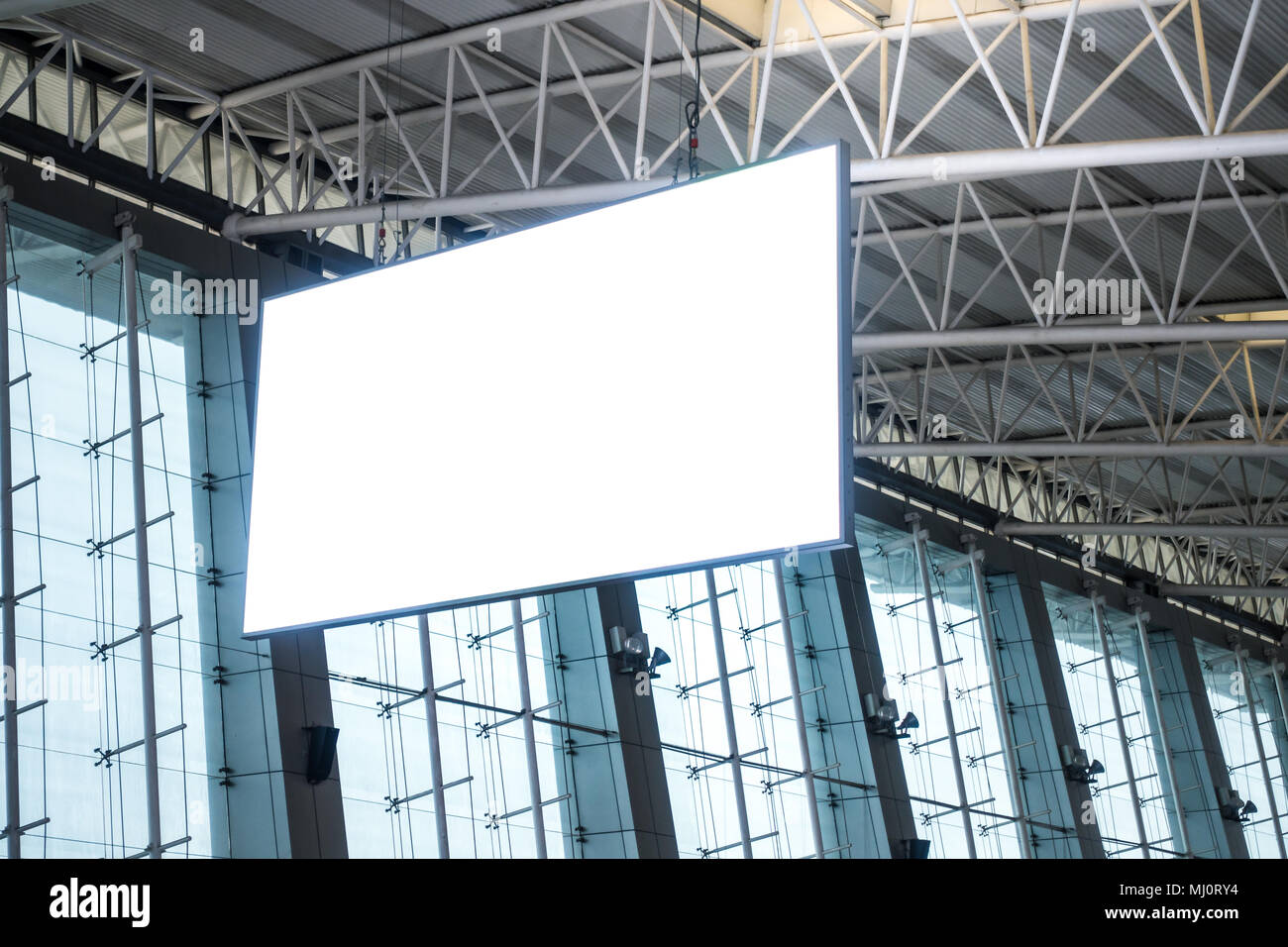 Billboard Rectangular White Mockup at the Airport Stock Photo - Alamy